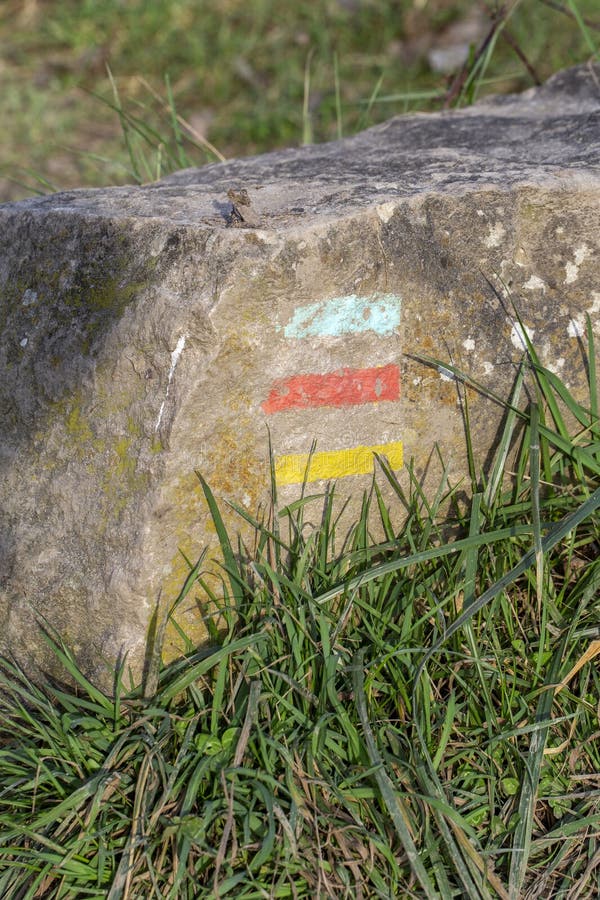 Hiking Trail Marking in France on a Rock.Painted Marks on a Nature ...