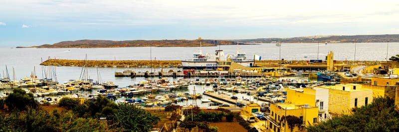 The Ferry Harbor of Mgarr on Gozo Island Panorama Editorial Stock Image ...