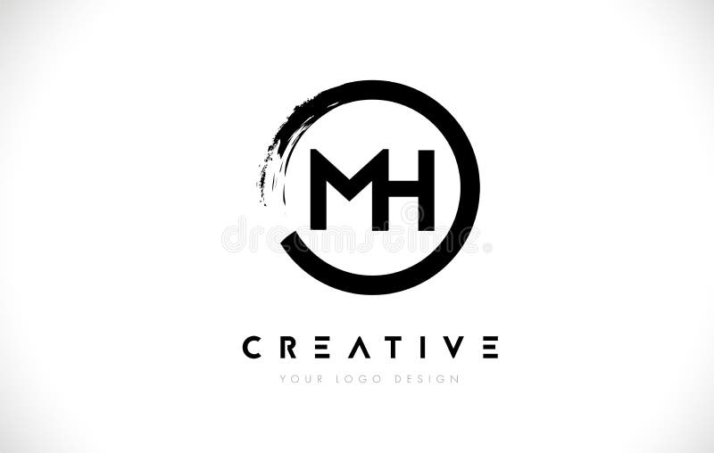 MH Letter Logo with Circle Brush Design and White Background Stock ...