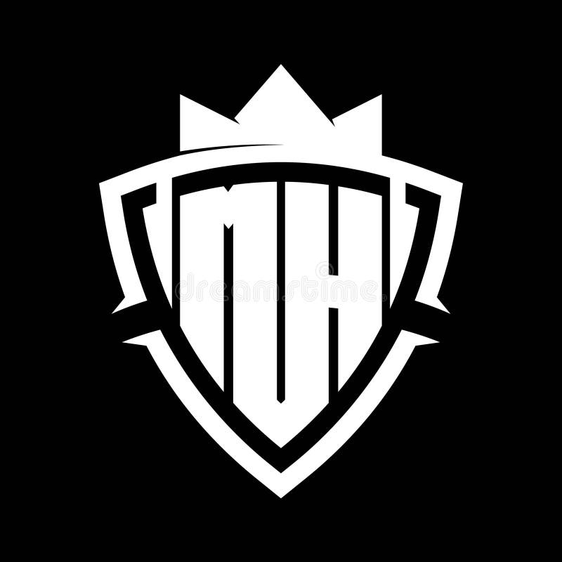 MH Letter Monogram with Triangle Curve Shield Shape with Crown White ...