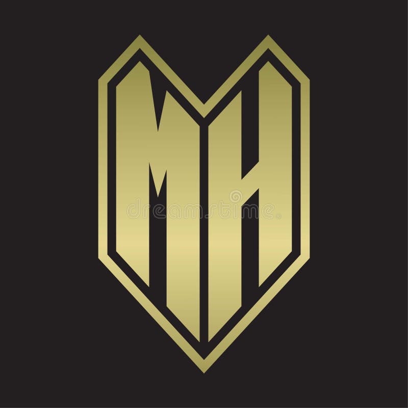 MH Logo Monogram with Emblem Line Style Isolated on Gold Colors Stock ...