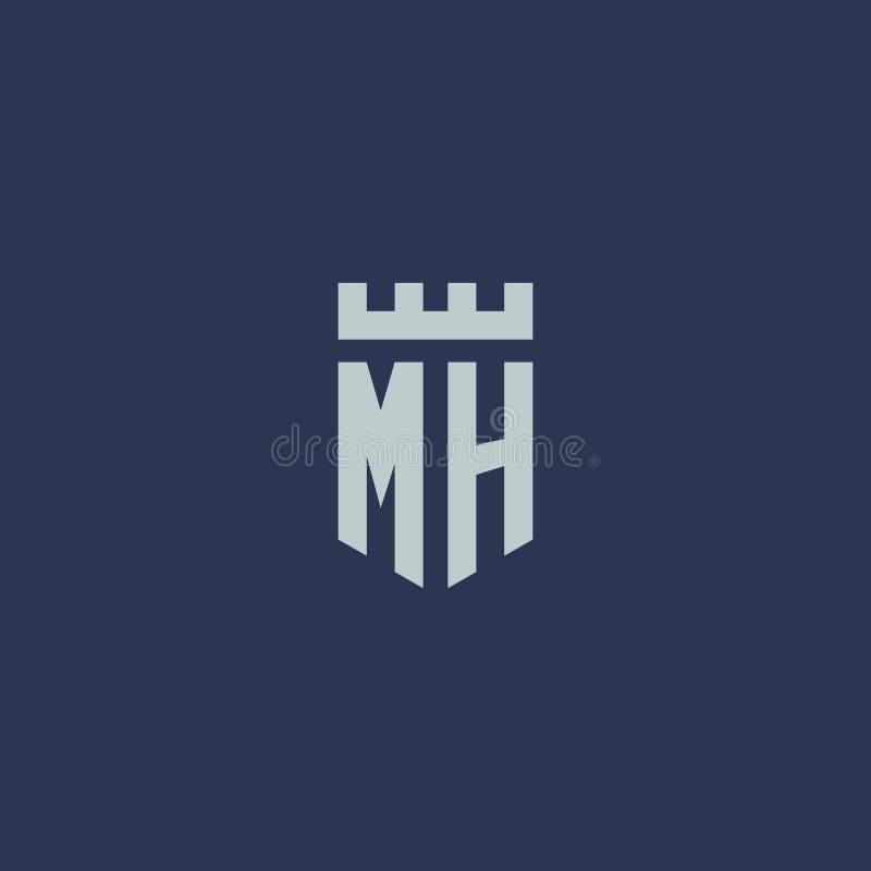 MH Logo Monogram with Fortress Castle and Shield Style Design Stock ...