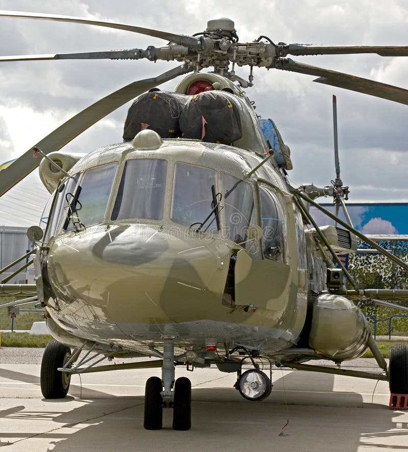 Front View of Russian Military Helicopter. Stock Image - Image of glass ...