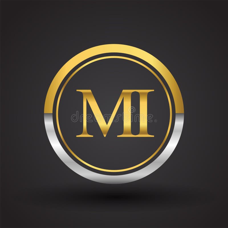 MI Letter Logo in a Circle, Gold and Silver Colored. Vector Design ...