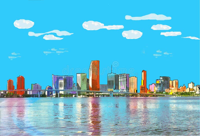 Miami Waterfront Cartoon Banners Set Stock Vector - Illustration of ...