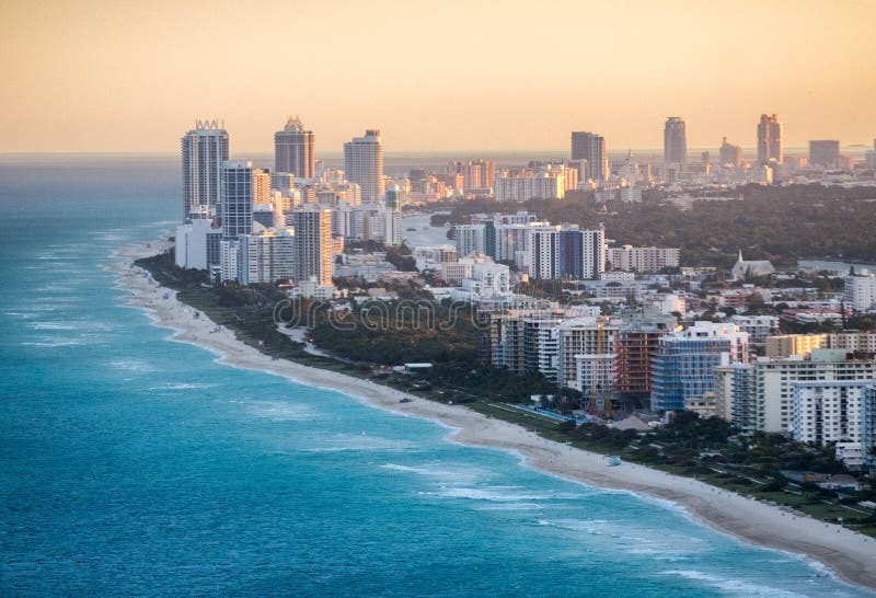 Miami Beach Aerial Skyline at Dusk Stock Image - Image of panoramic ...