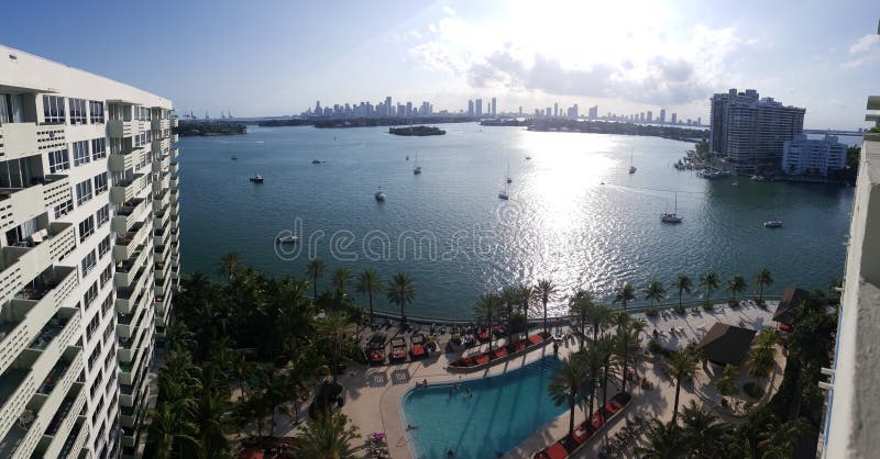 Miami Beach Bay View Panoramic Stock Photo - Image of side, panoramic ...
