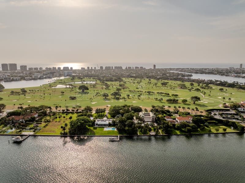 Miami Beach FL . Waterfront Mansion Homes with Golf Views Stock Image ...