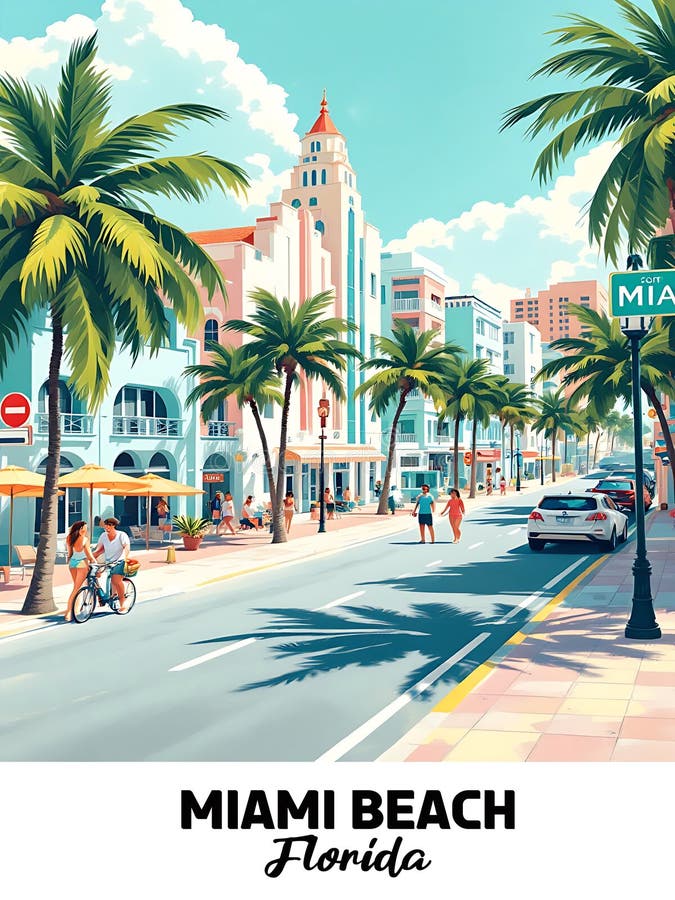 Miami Beach, Florida Vintage Poster Stock Illustration - Illustration ...