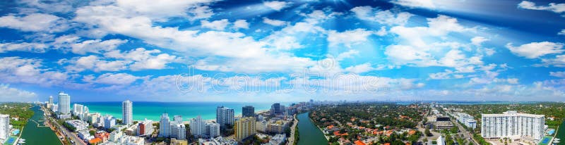 Miami Beach, Florida. Beautiful Panoramic Aerial View at Sunset Stock ...