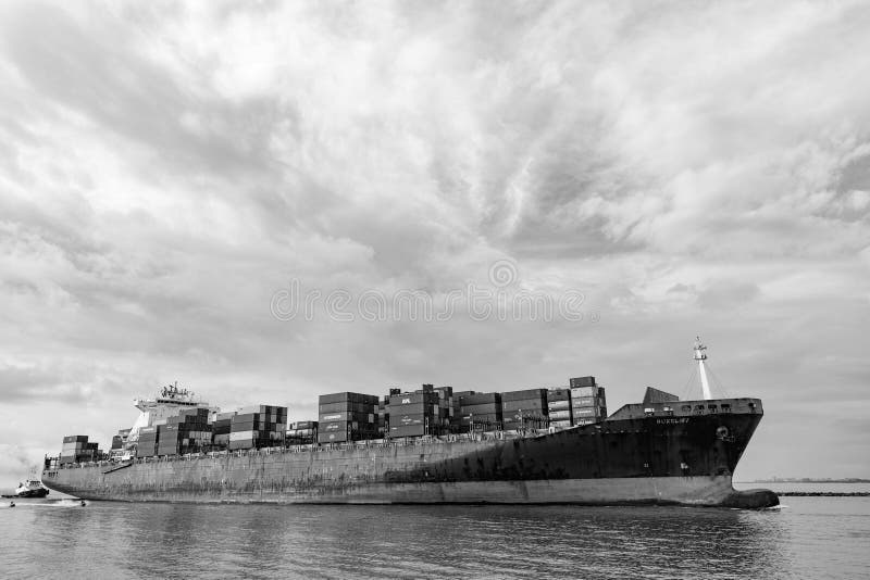 Miami Beach, Florida USA - April 18, 2021: Cargo Ship with Containers ...