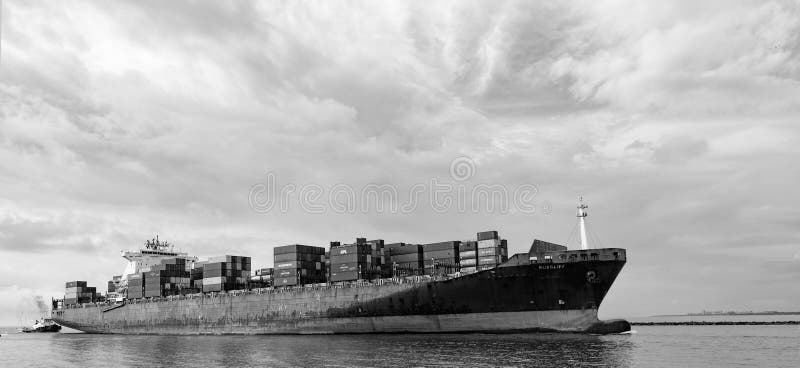 Miami Beach, Florida USA - April 18, 2021: Cargo Ship with Containers ...
