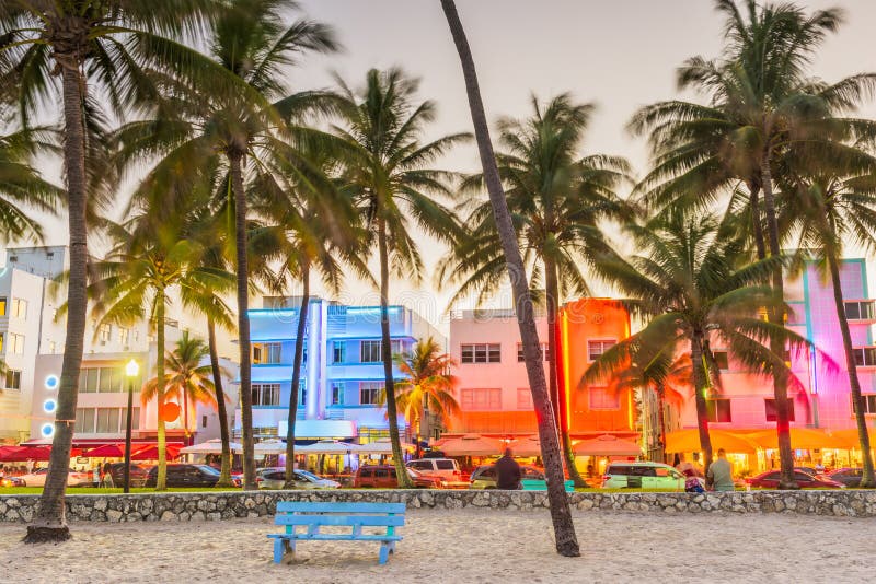 Miami Beach, Florida, USA on Ocean Drive Stock Image - Image of palm ...