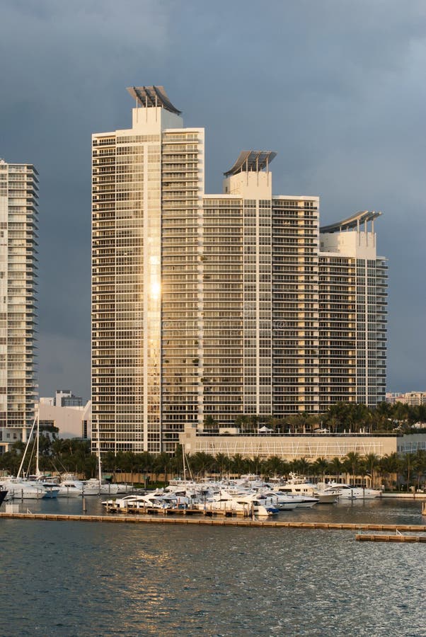 Miami Beach Residential Building with Marina Stock Image - Image of ...