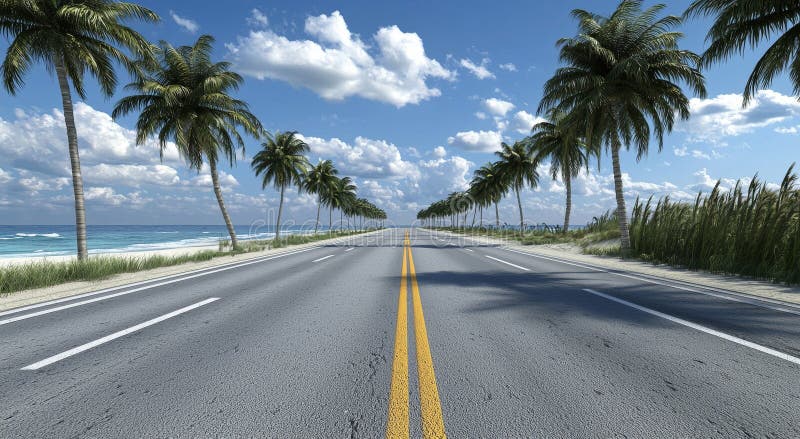 Miami Beach Scene, Palms on a Miami Street, Palm Trees in Miami Stock ...