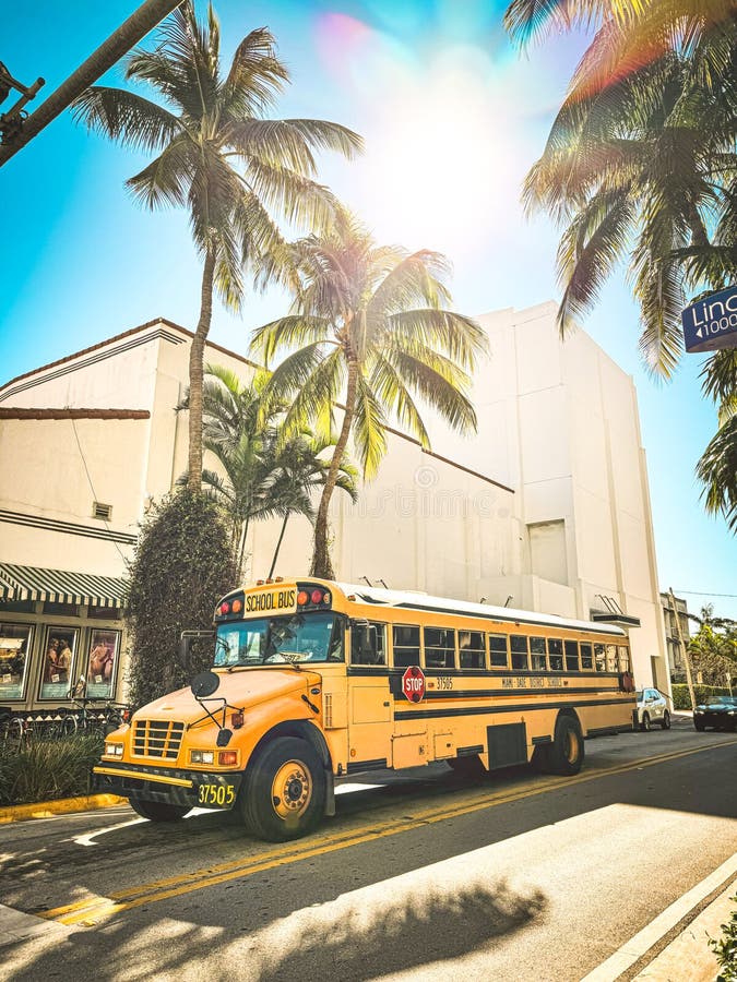 Miami Beach School Bus editorial photo. Image of hotel - 312492226