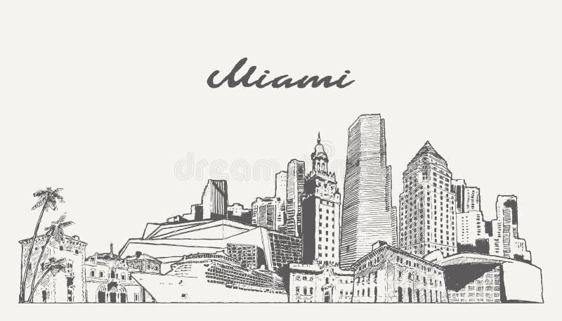 Miami Skyline Drawing Stock Illustrations – 90 Miami Skyline Drawing ...