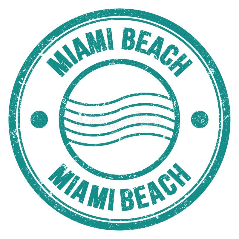MIAMI BEACH Text Written on Blue Round Postal Stamp Sign Stock ...
