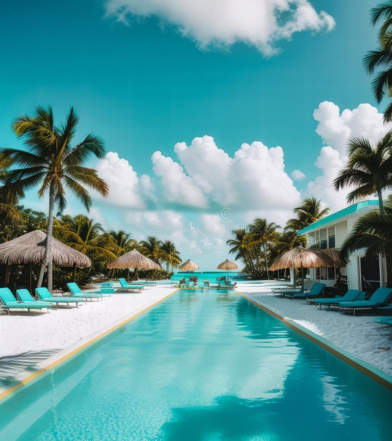 Miami Beach Tropical Beach Setting Stock Illustration - Illustration of ...