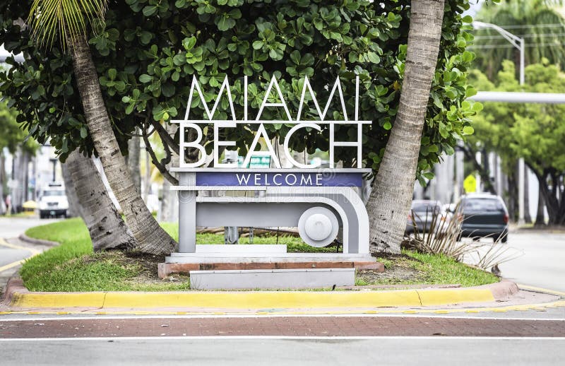 Miami Beach welcome sign stock photo. Image of destination - 30546038