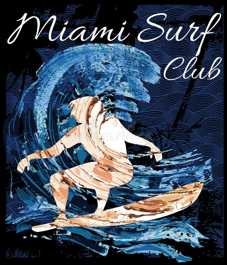 Miami Beach Surf Club Concept Vector Summer Surfing Retro Badge. Stock ...