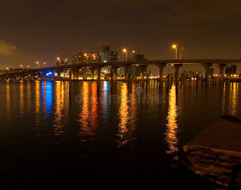 Miami Bridge at Night stock image. Image of port, cityscape - 3911537