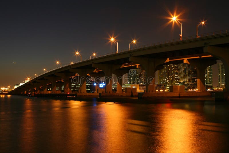 Miami Bridge at Night stock image. Image of port, cityscape - 3911537