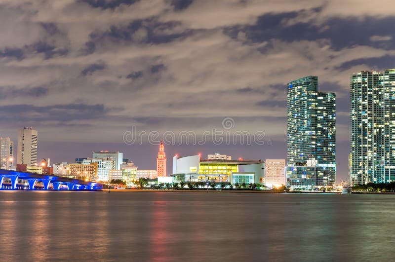 Miami Buildings at Night. Beautiful City Skyline Stock Photo - Image of ...