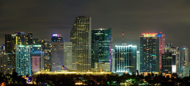 Miami Business District, Lights and Reflections of the City Lights ...