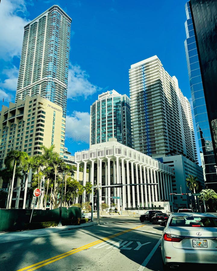 Miami buildings editorial stock photo. Image of night - 238463378