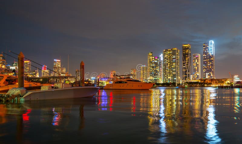 Miami City Night Skyline. Miami Cityscape at Night. Stock Image - Image ...