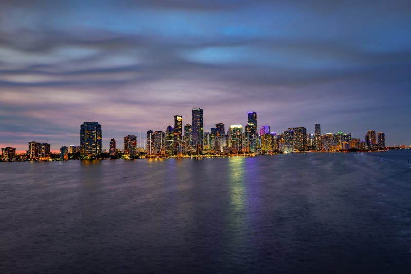 Miami City Night Skyline. Miami Cityscape at Night. Stock Photo - Image ...