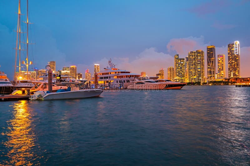 Miami City Night Skyline. Miami Cityscape at Night. Stock Photo - Image ...