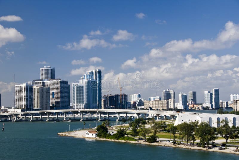 Miami City Skyline with Bridge Stock Photo - Image of skyline, miami ...