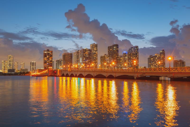 Miami City Skyline View from Biscayne Bay. Stock Image - Image of ...