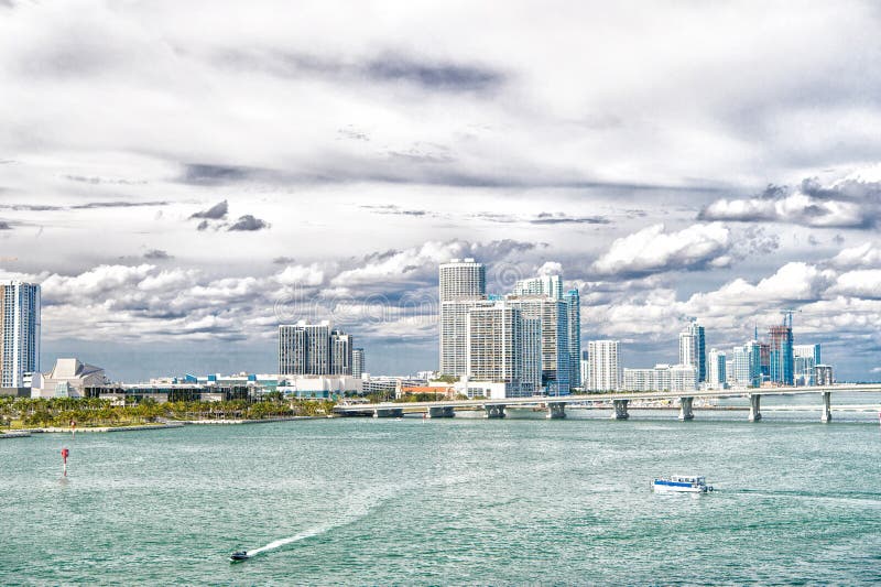 Miami Cityscape Metropolis at Cloudy Sky. Image of Miami Cityscape ...