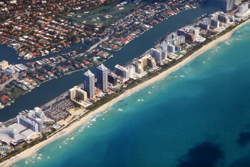 Miami Coastline Seen from High Altitude Stock Photo - Image of water ...