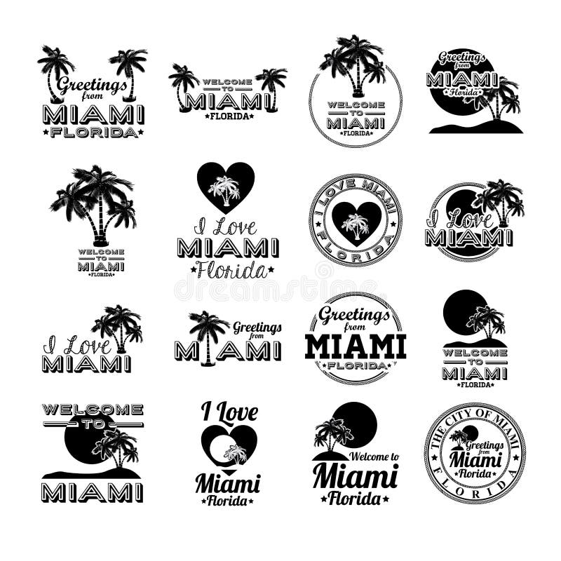 Miami Florida - Vector Badge - Emblem - Summer Tropical Icon Stock ...