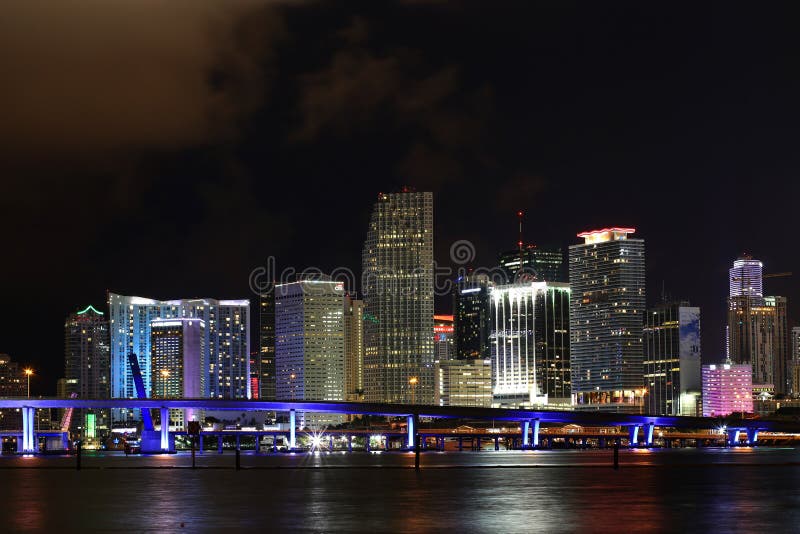 Miami Downtown Night View. Florida. USA. Stock Image - Image of ...