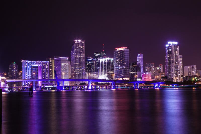 Miami Downtown Night View. Florida. USA. Stock Image - Image of ...