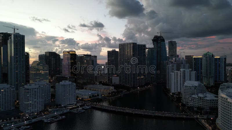 Miami Downtown Skyline by Drone at Sunset Stock Footage - Video of ...