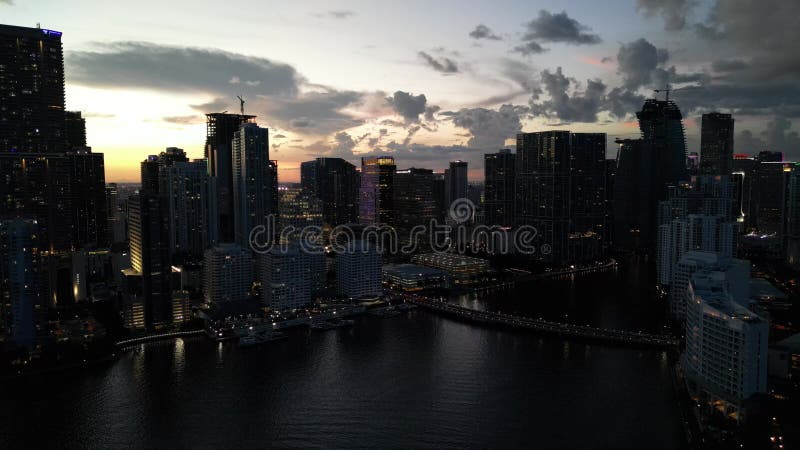 Miami Downtown Skyline by Drone at Sunset Stock Footage - Video of ...