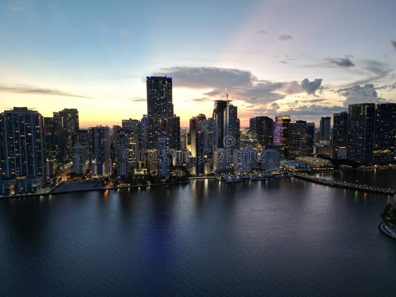 Miami Downtown Skyline at Sunset by Drone Stock Photo - Image of island ...