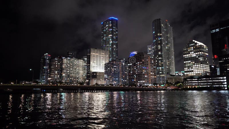Miami Downtown Skyline at Night 4k from Brickell Key Stock Video ...