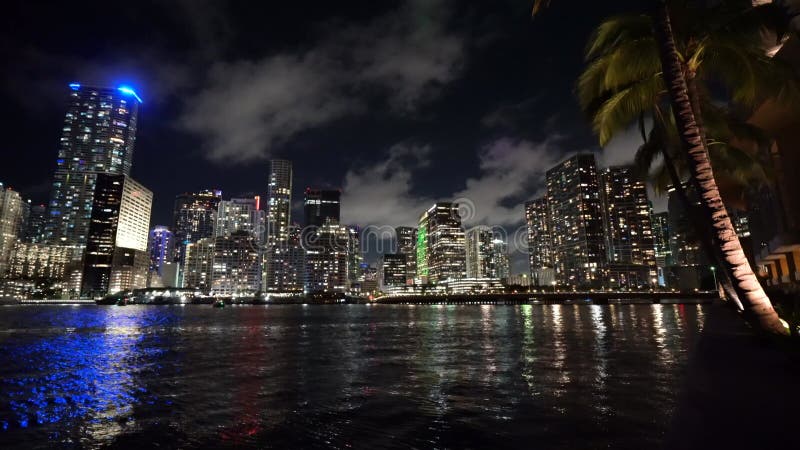Miami Downtown Skyline at Night 4k from Brickell Key Stock Footage ...