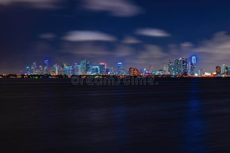 Miami Downtown. Miami Skyline at Night - Panoramic Image. Editorial ...