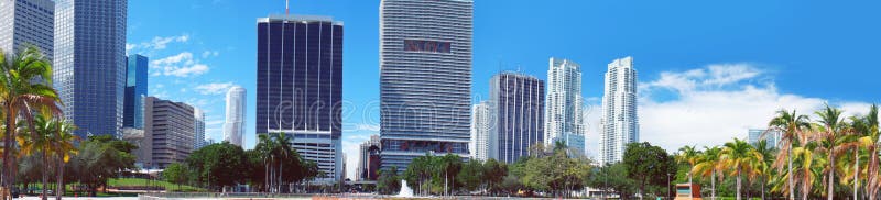 Miami Downtown Skyline Panoramic View Stock Photo - Image of office ...