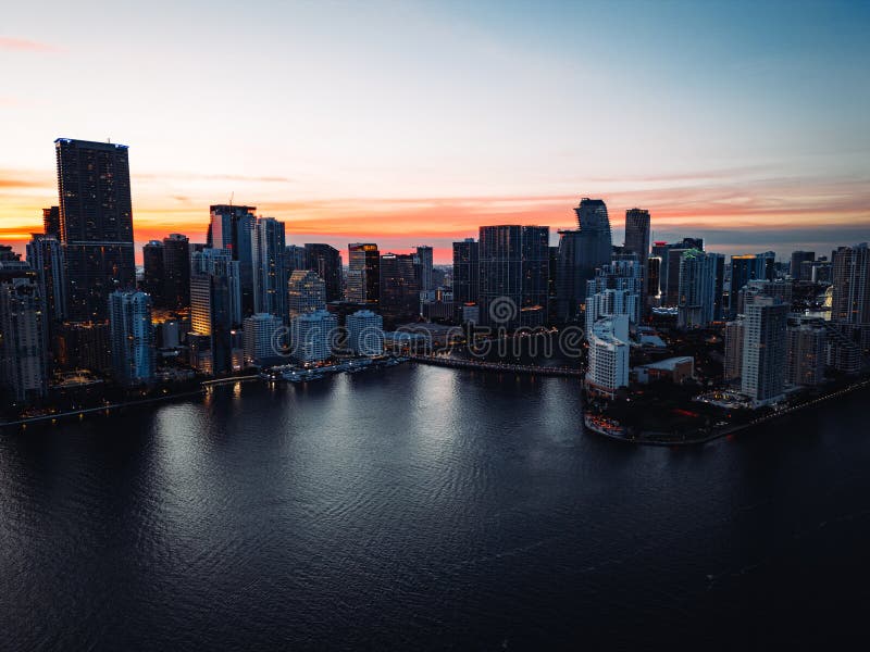 Miami Downtown Skyline at Sunset by Drone Stock Photo - Image of island ...