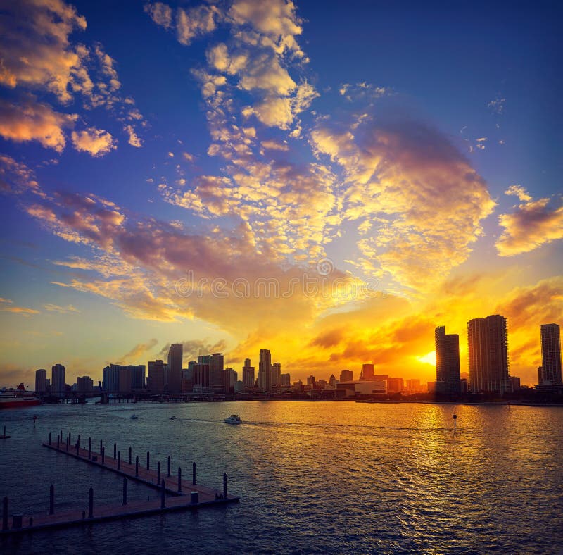 Miami Downtown Skyline Sunset Florida US Stock Image - Image of ...