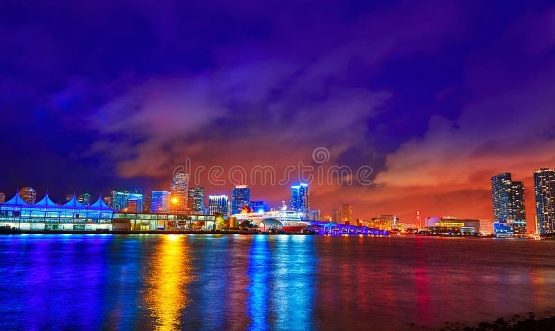 Miami Downtown Skyline Sunset Florida US Stock Photo - Image of dawn ...